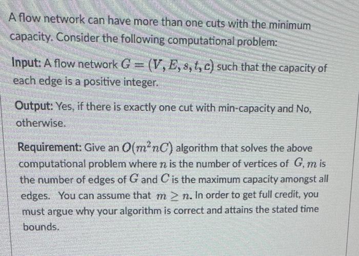 Solved A flow network can have more than one cuts with the | Chegg.com