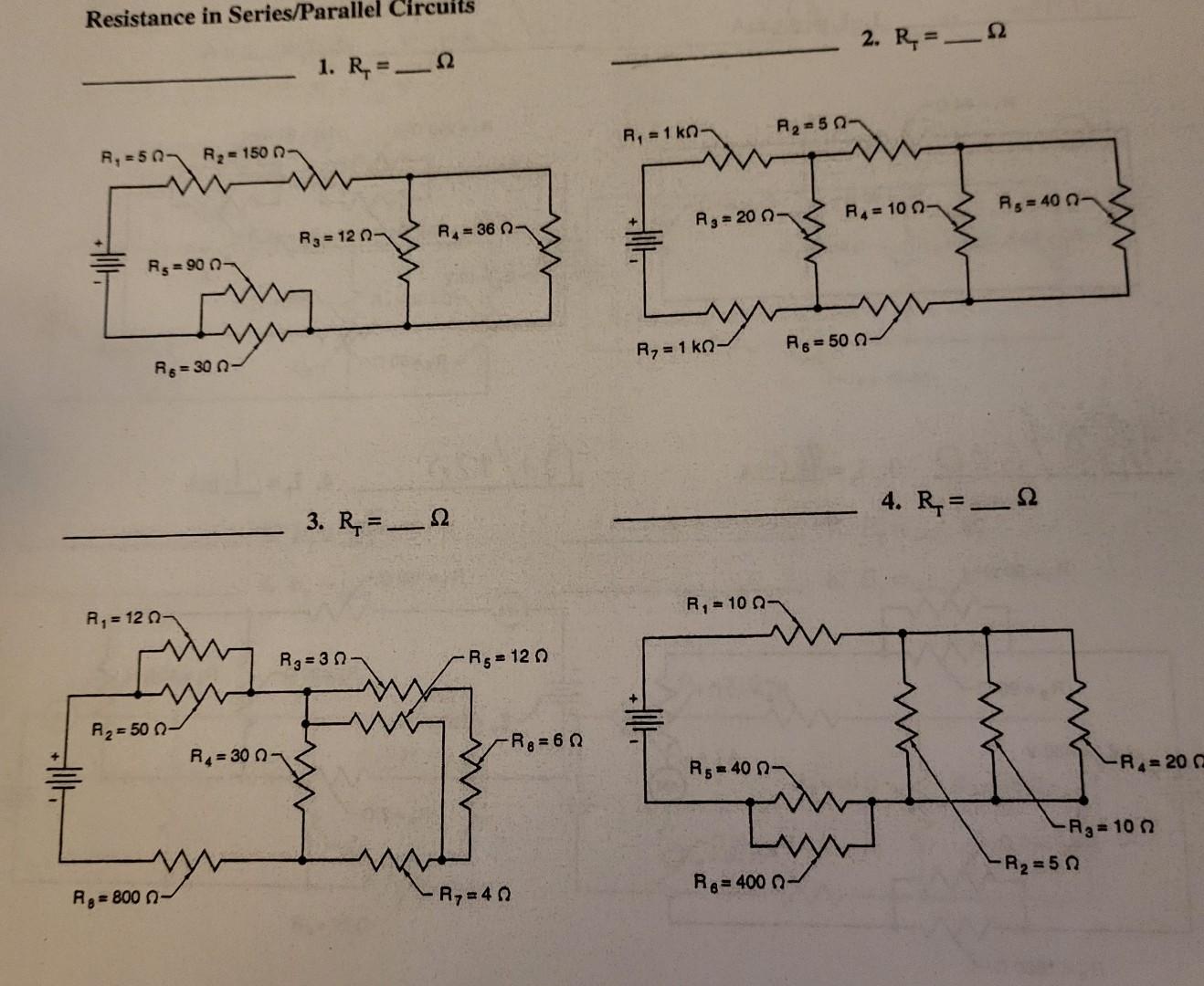 Solved Resistance in Series/Parallel Circuits 1. RT=−Ω 2. | Chegg.com