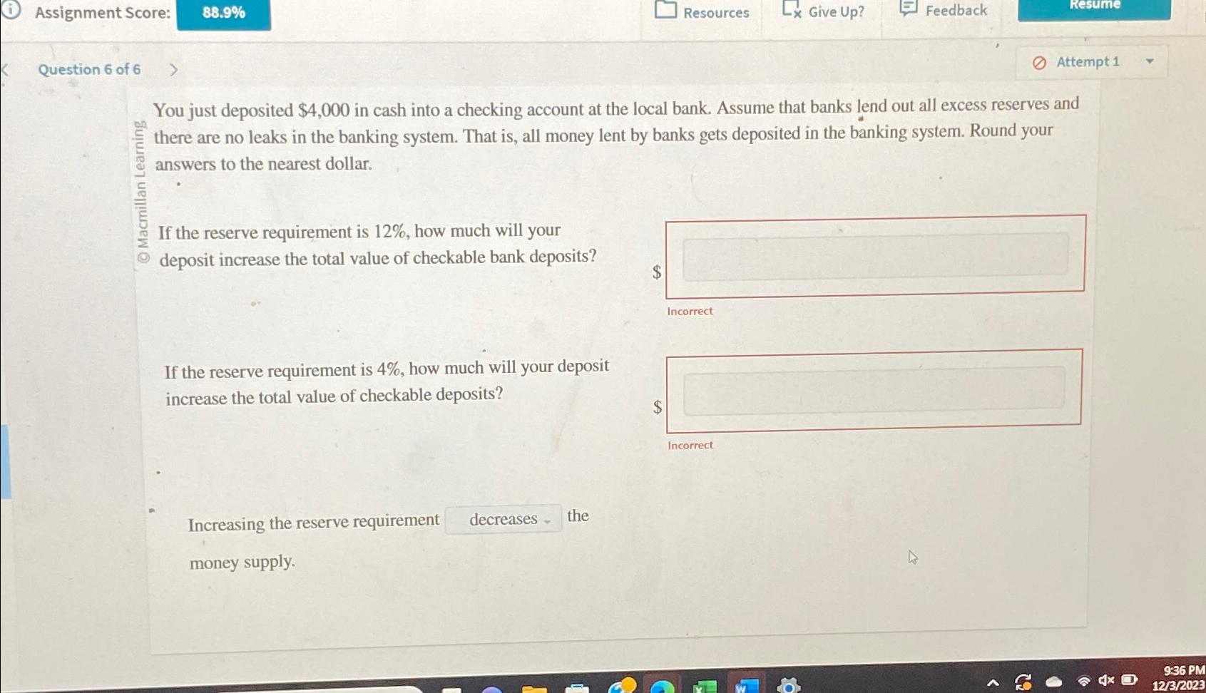 Solved (i) ﻿Assignment Score:ResourcesGive | Chegg.com