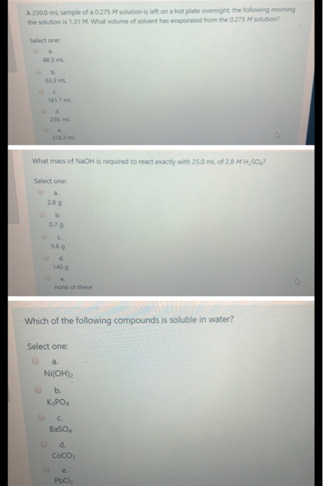 Solved A 230 0 ML Sample Of A 0 275 M Solution Is Left On A Chegg solved-a-230-0-ml-sample-of-a-0-275-m-solution-is-left-on-a-chegg