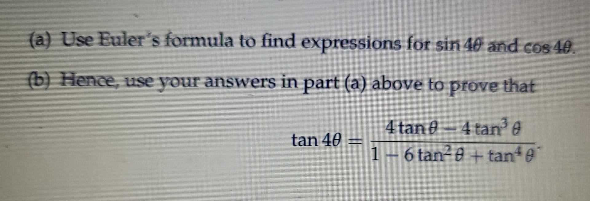 Solved (a) Use Euler's formula to find expressions for sin | Chegg.com