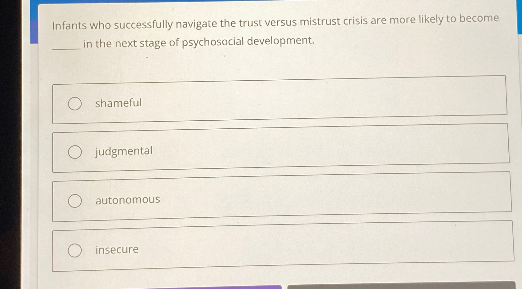 Solved Infants who successfully navigate the trust versus | Chegg.com