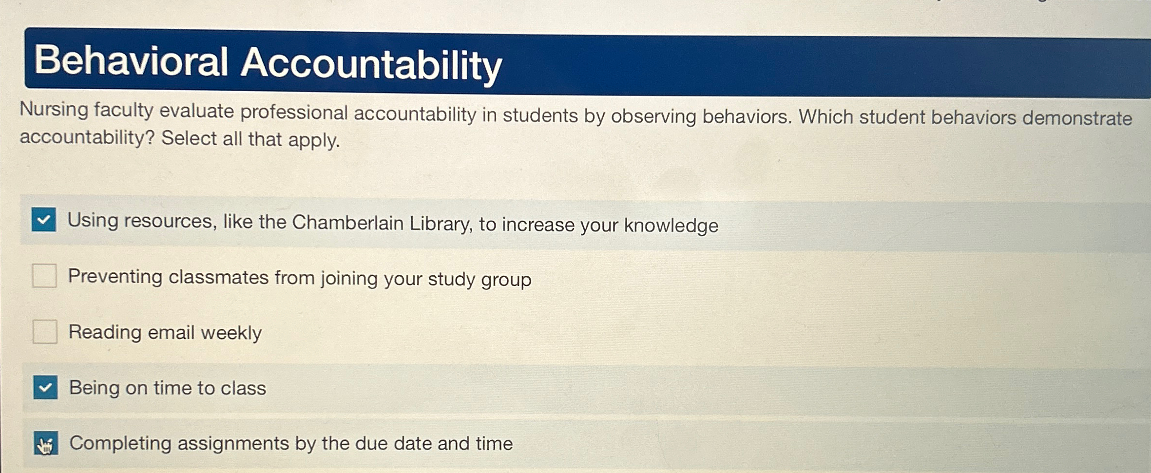 Solved Behavioral AccountabilityNursing faculty evaluate | Chegg.com