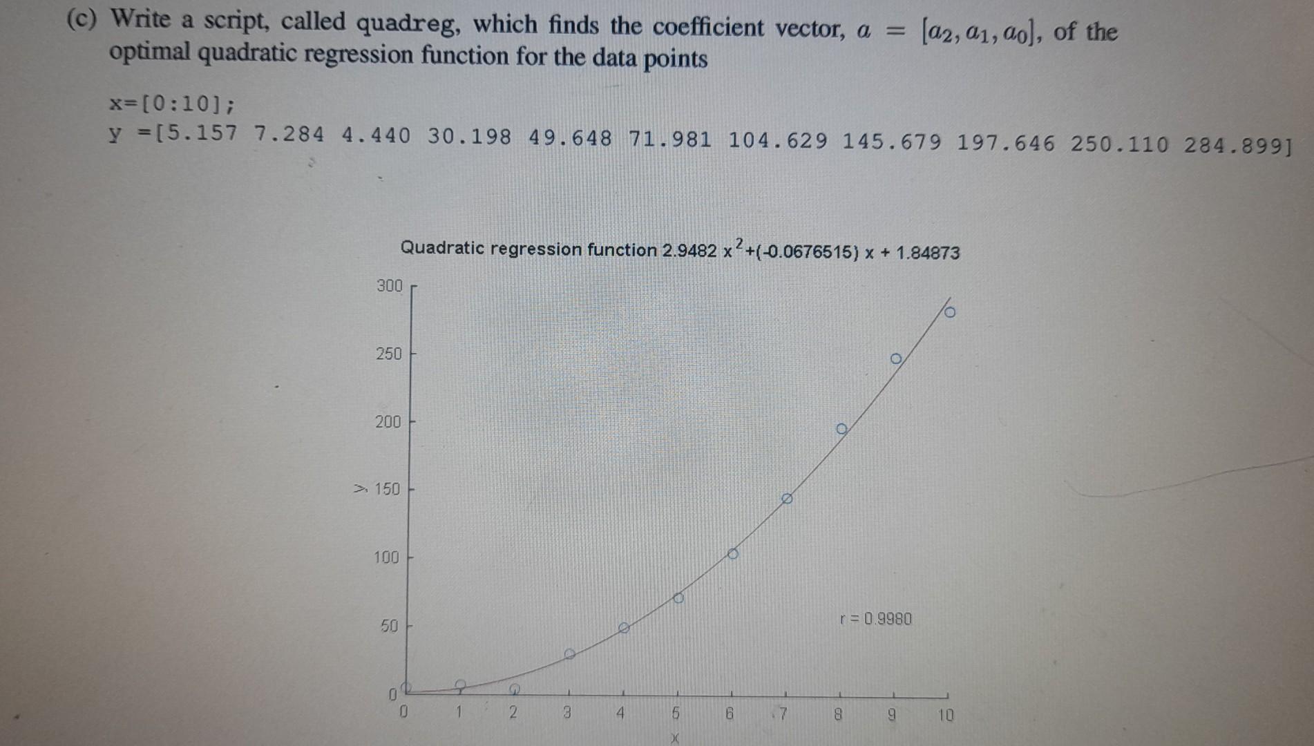 Solved (c) Write a script, called quadreg, which finds the | Chegg.com