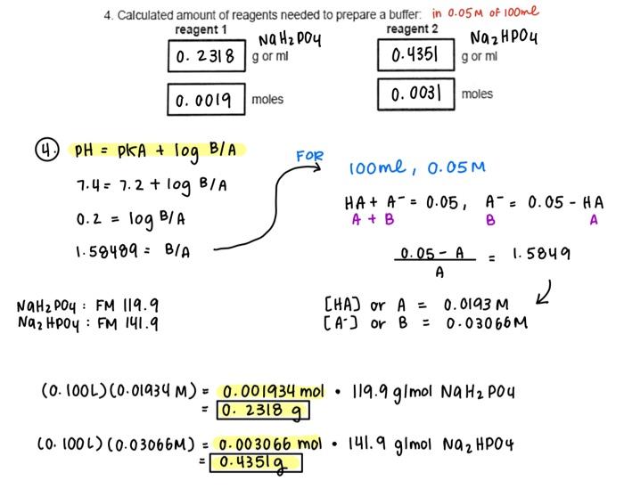 Solved For a lab buffer lab for an assigned pH of 7.4 using | Chegg.com