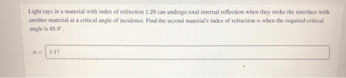Solved Light rays in a material with index of refrection | Chegg.com