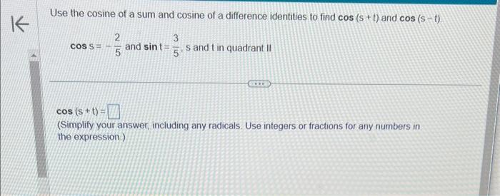 Solved Use the cosine of a sum and cosine of a difference | Chegg.com