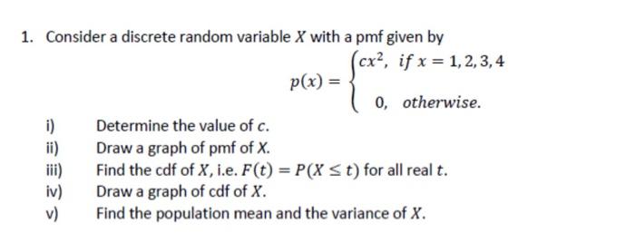 Solved 1. Consider a discrete random variable X with a pmf | Chegg.com