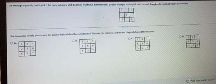 Solved An unmagic square is one in which the rows, columns, | Chegg.com