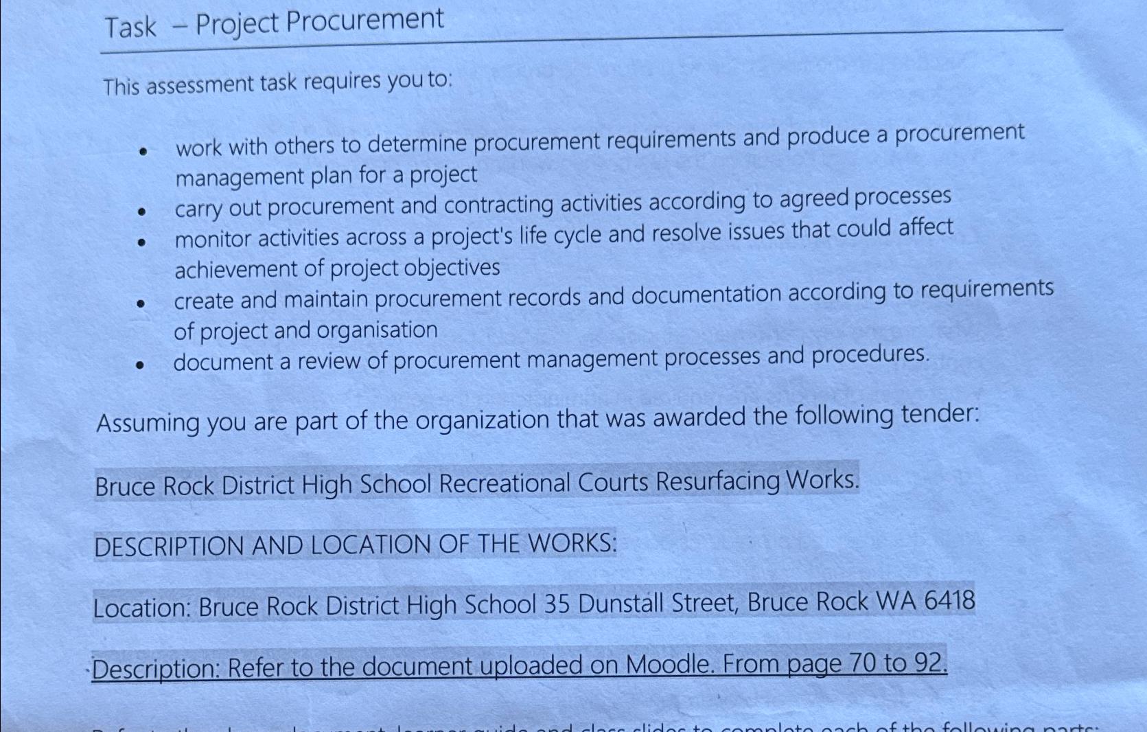 Solved Task - ﻿Project ProcurementThis assessment task | Chegg.com