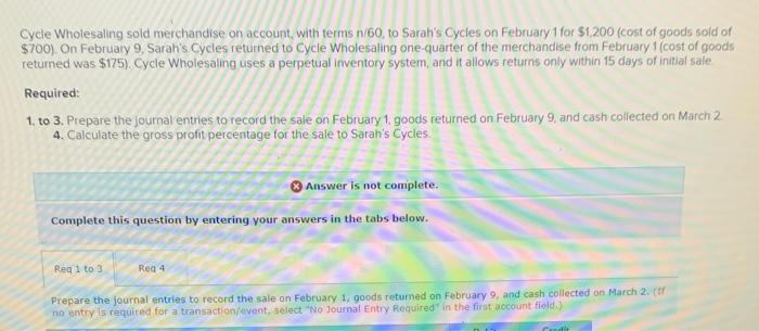 Solved Cycle Wholesaling sold merchandise on account, with | Chegg.com