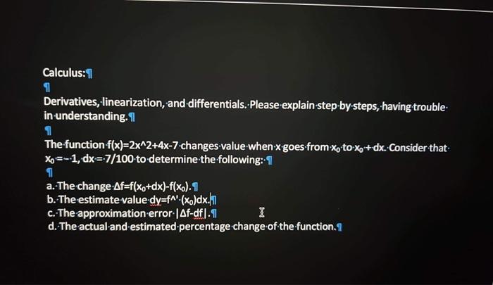 Solved Calculus: 1 1 Derivatives, linearization, and | Chegg.com