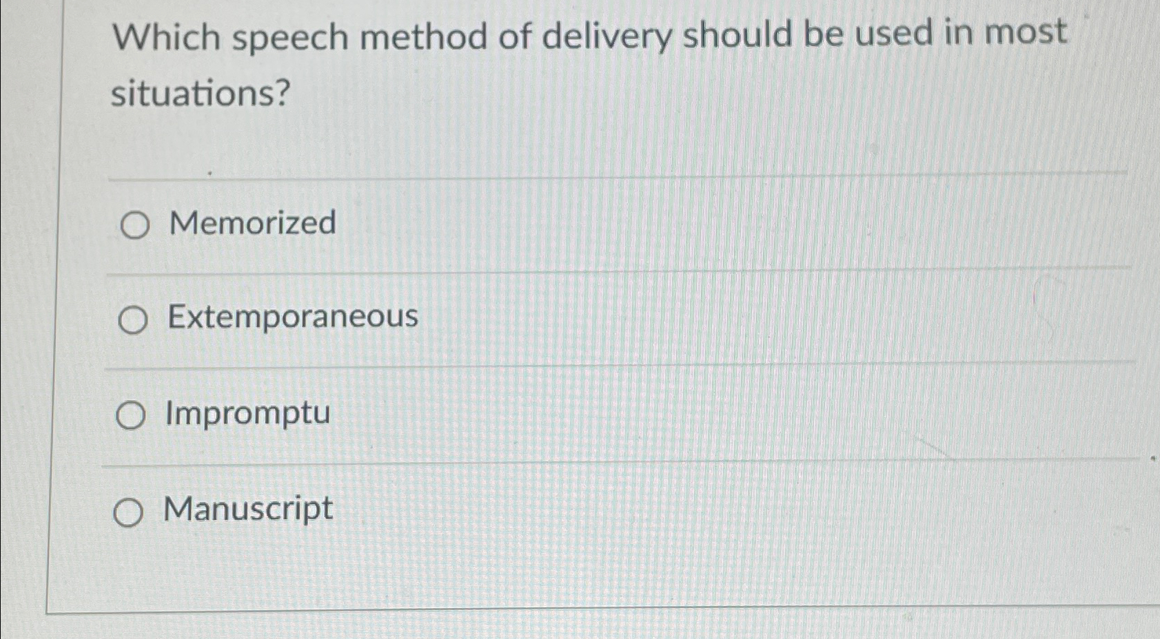 Solved Which speech method of delivery should be used in | Chegg.com