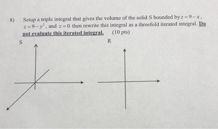 Solved 8) Setup a triple integral that gives the volume of | Chegg.com