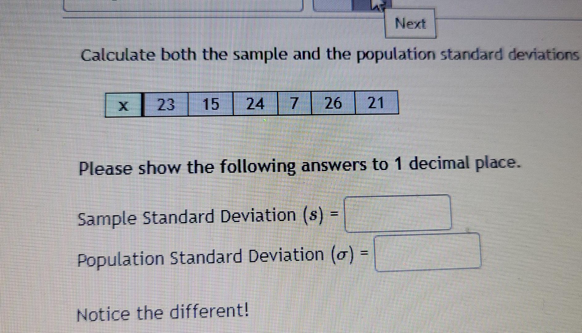 Solved Calculate both the sample and the population standard | Chegg.com