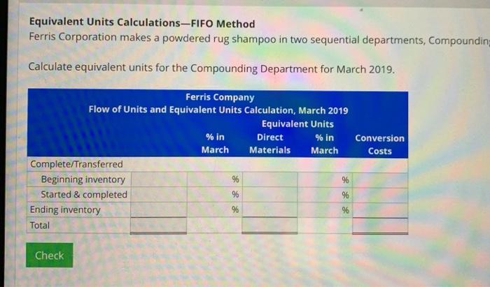 Solved Equivalent Units Calculations-FIFO Method Ferris | Chegg.com