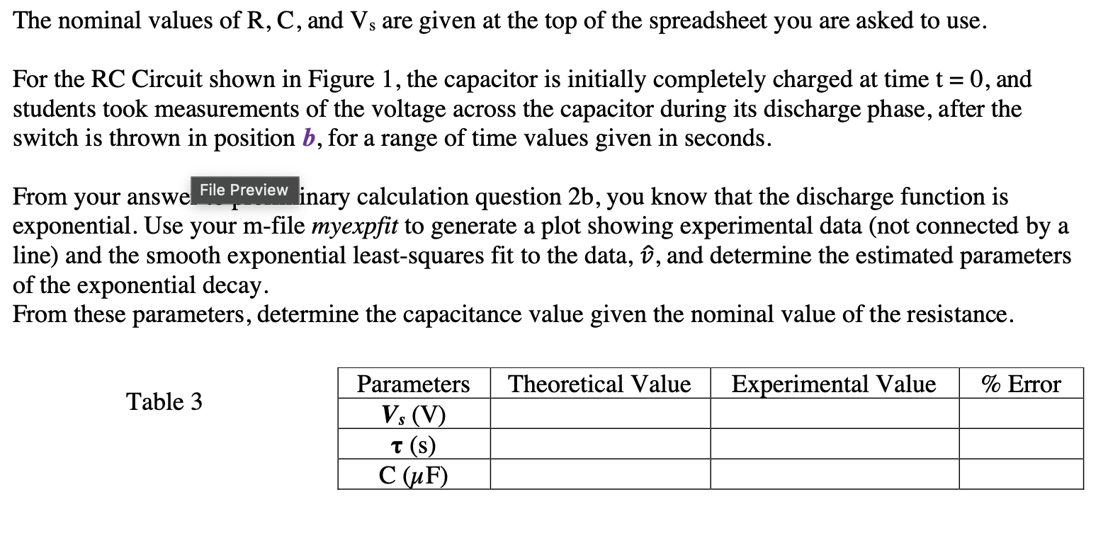 Solved The nominal values of R,C, ﻿and Vs ﻿are given at the | Chegg.com