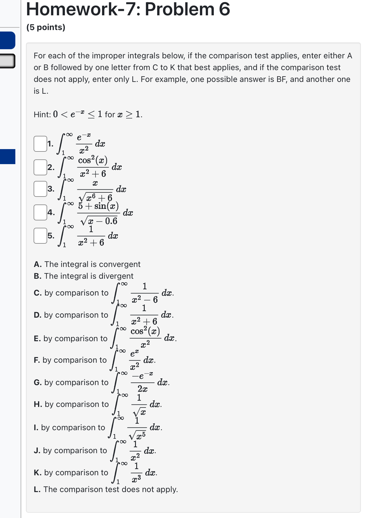 Solved Homework-7: Problem 6(5 ﻿points)For each of the | Chegg.com