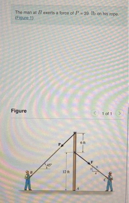 Solved The man at B exerts a force of P = 39 lb on his rope. | Chegg.com