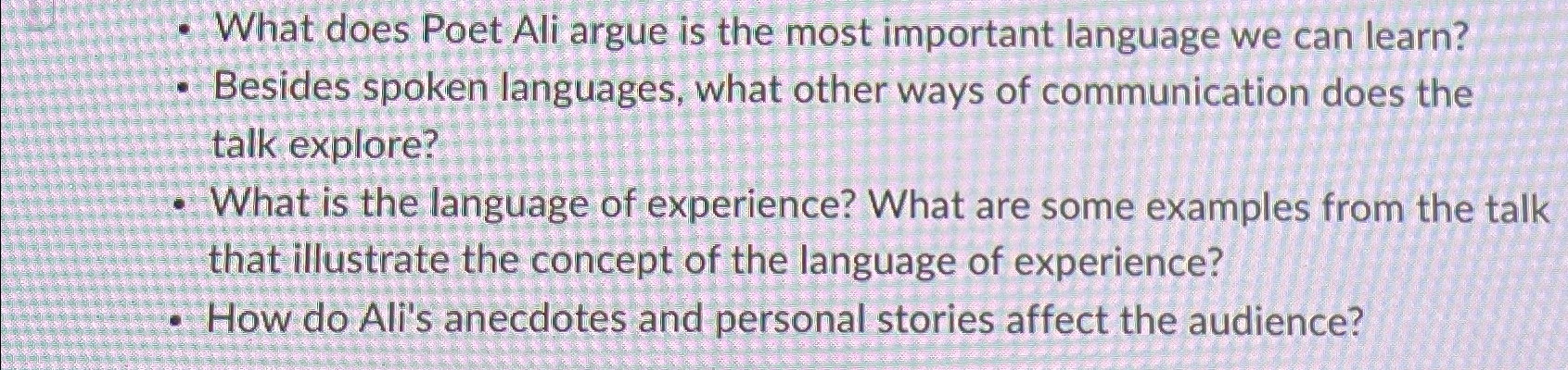 Solved What does Poet Ali argue is the most important | Chegg.com
