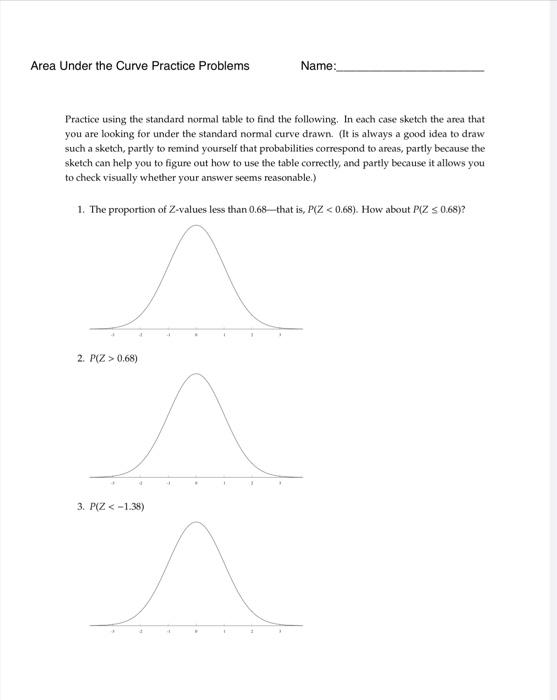 Solved Practice using the standard normal table to find the | Chegg.com