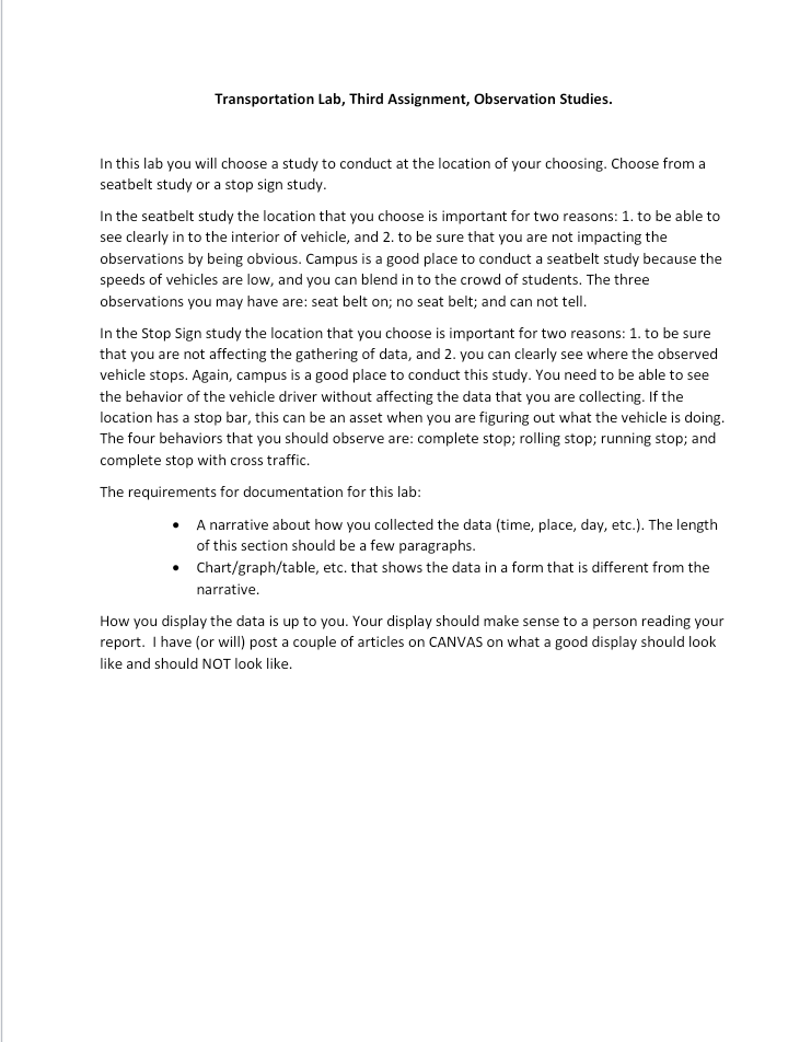 Solved Transportation Lab, Third Assignment, Observation | Chegg.com