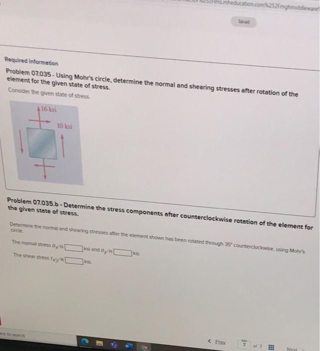 Solved Required information Problem 07.035 - Using Mohr's | Chegg.com