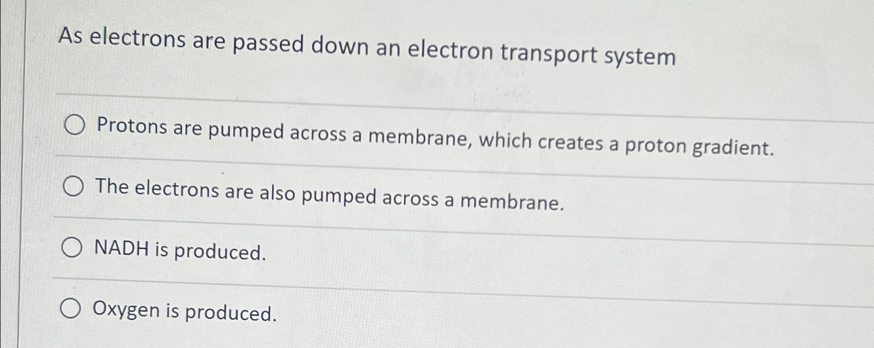 Solved As electrons are passed down an electron transport | Chegg.com
