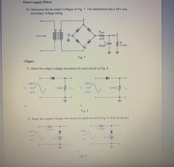 Solved Power supply Filters 10. Determine the de output | Chegg.com
