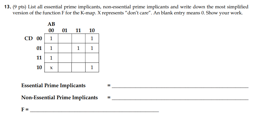 Solved (9 ﻿pts) ﻿List all essential prime implicants, | Chegg.com