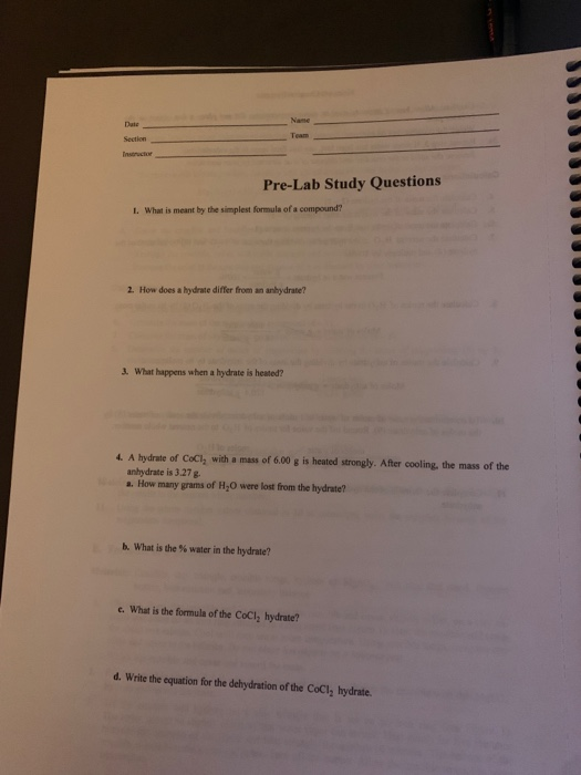 Solved Date Name Team Section Instruct Pre-Lab Study | Chegg.com