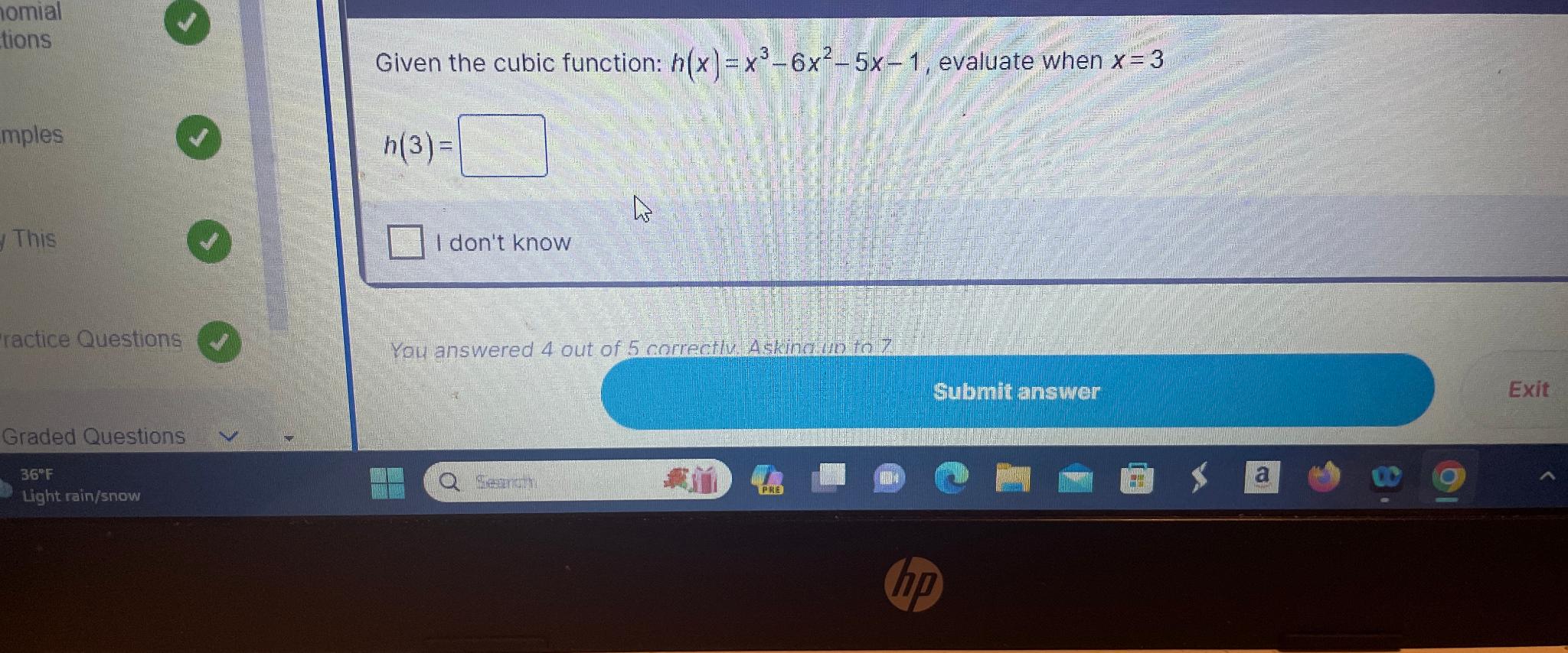 Solved Given the cubic function: h(x)=x3-6x2-5x-1, ﻿evaluate | Chegg.com