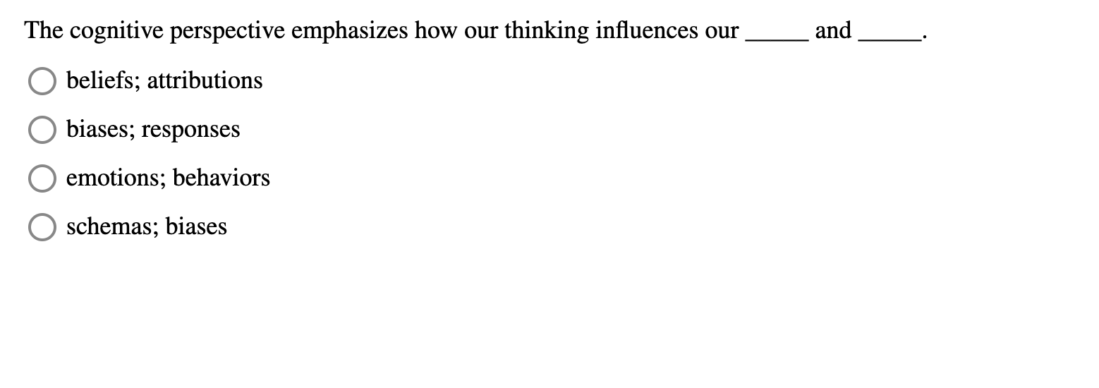 Solved The cognitive perspective emphasizes how our thinking | Chegg.com