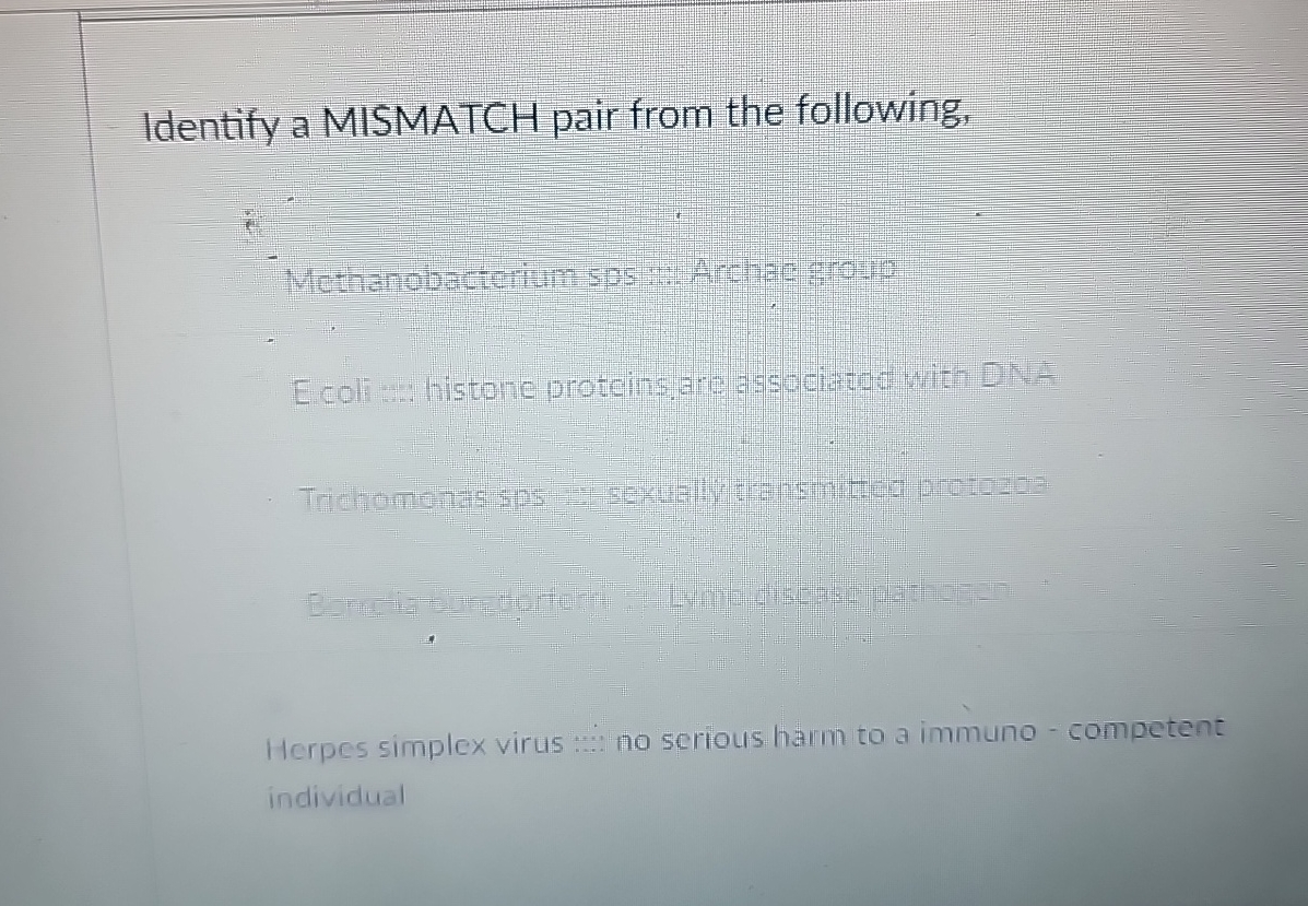 Solved Identify a MISMATCH pair from the | Chegg.com