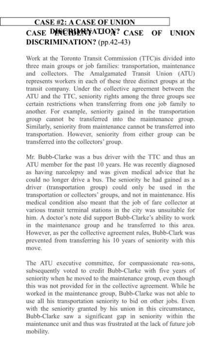 Solved CASE #2: A CASE OF UNION CASE DISCRIMFATION? CASE OF | Chegg.com