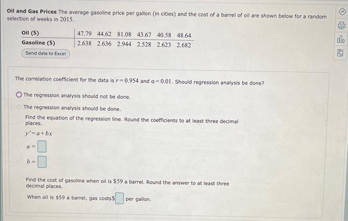 Solved Oil and Gas Prices The average gasoline price per | Chegg.com