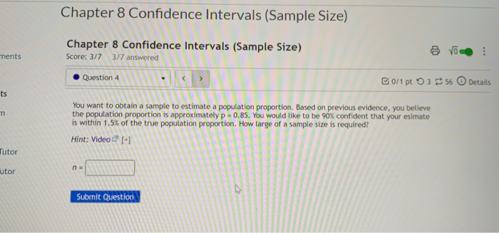 Solved Chapter 8 Confidence Intervals (Sample Size) Chapter | Chegg.com
