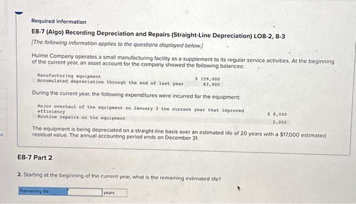 Solved Required information E8-7 (Algo) Recording | Chegg.com