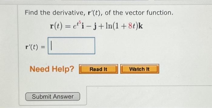 Solved Find the derivative, r′(t), of the vector function. | Chegg.com