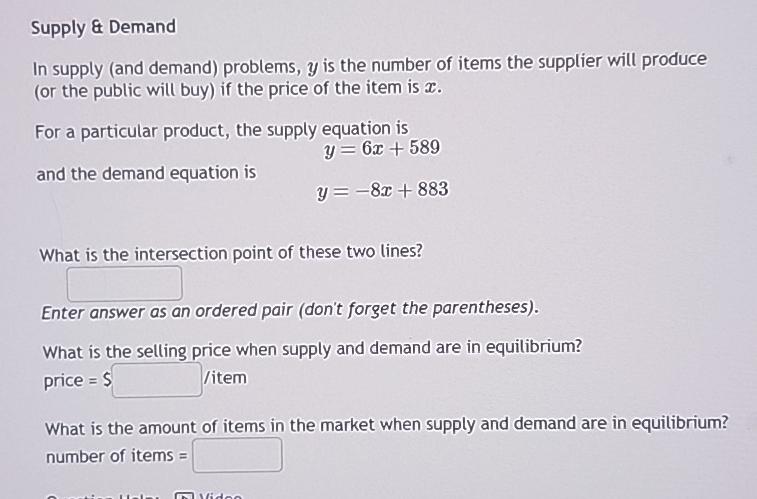 Solved Supply & DemandIn supply (and demand) ﻿problems, y | Chegg.com