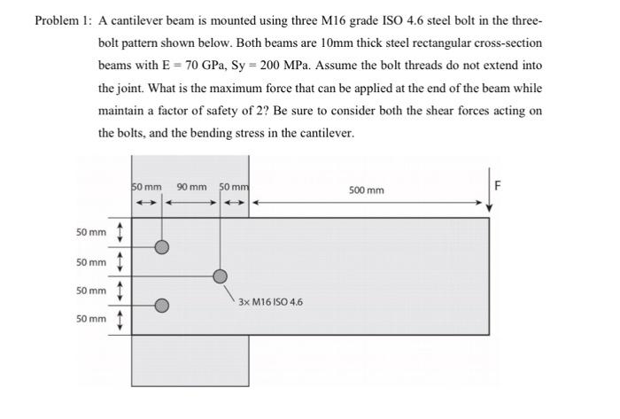 Solved blem 1: A cantilever beam is mounted using three M16 | Chegg.com
