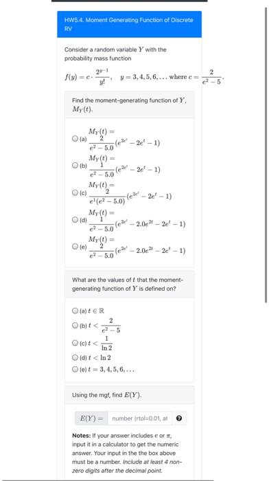 Solved HW5.4. Moment Generating Function of Discrete RV | Chegg.com