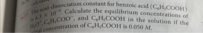Solved The acid-dissociation constant for benzoic acid | Chegg.com