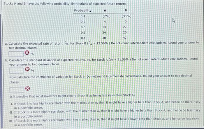 Solved Stocks A and B have the following probability | Chegg.com