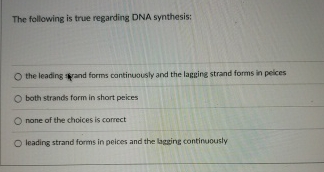 Solved The following is true regarding DNA synthesis:the | Chegg.com