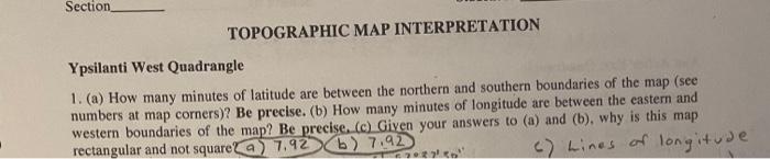 Solved Ypsilanti West Quadrangle 1. (a) How many minutes of | Chegg.com