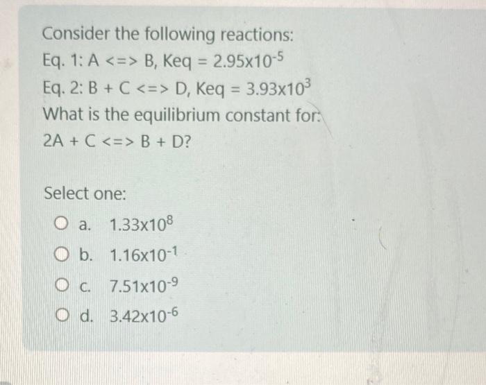 Solved Consider the following reactions: Eq. 1: | Chegg.com