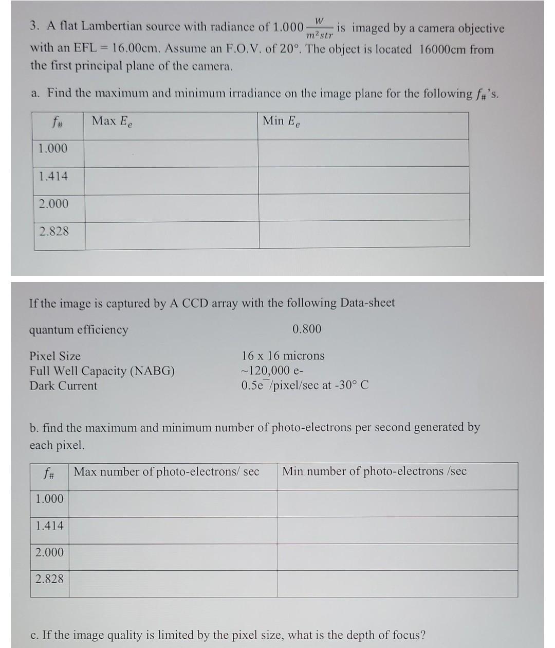 3. A flat Lambertian source with radiance of 1.000 W | Chegg.com