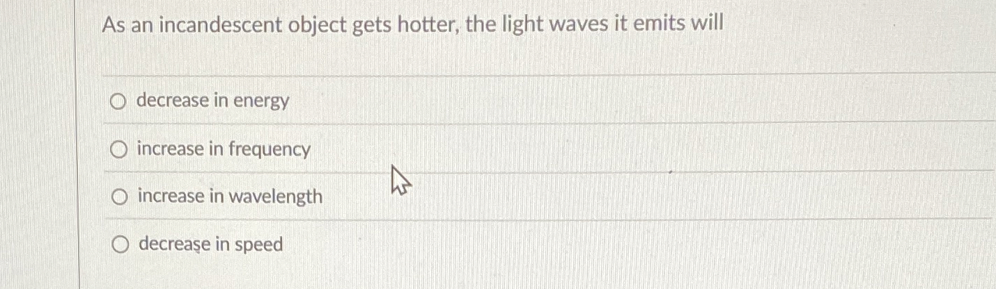 Solved As an incandescent object gets hotter, the light | Chegg.com