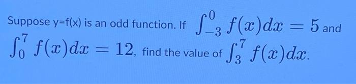 Solved Suppose y=f(x) is an odd function. If f f(x) dx fº, | Chegg.com